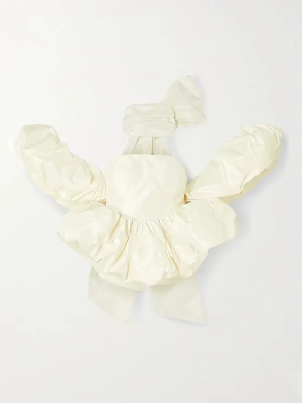 MISS SOHEE Strapless Convertible Silk-taffeta Peplum Top With Detachable Sleeves And Bow - Ivory