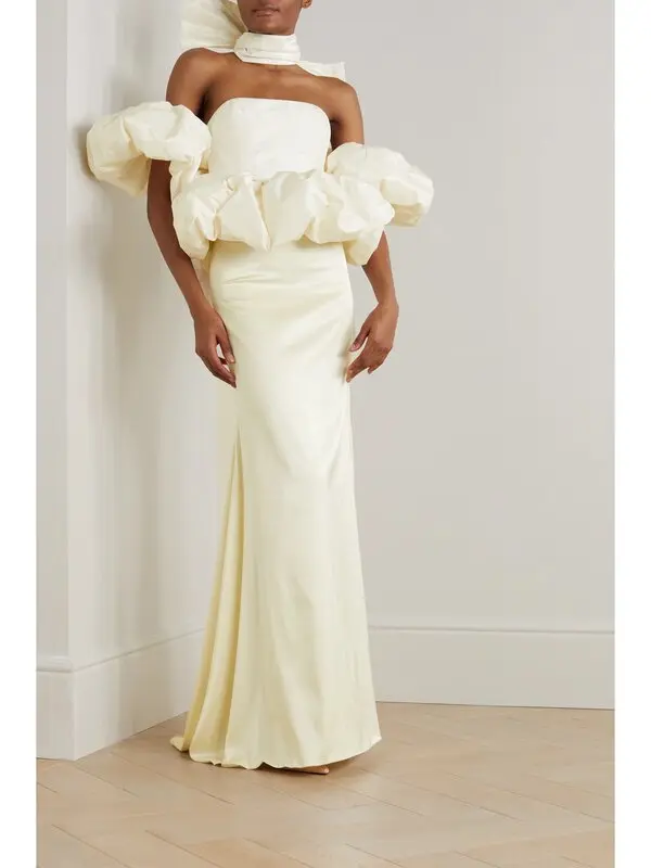 MISS SOHEE Strapless Convertible Silk-taffeta Peplum Top With Detachable Sleeves And Bow