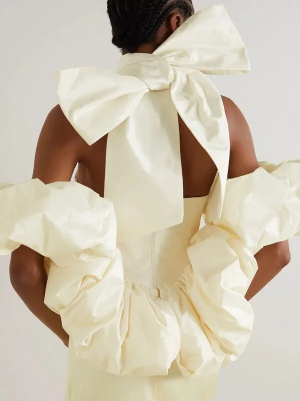 MISS SOHEE Strapless Convertible Silk-taffeta Peplum Top With Detachable Sleeves And Bow