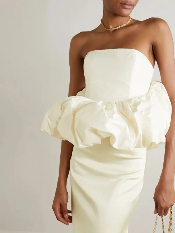 MISS SOHEE Strapless Convertible Silk-taffeta Peplum Top With Detachable Sleeves And Bow
