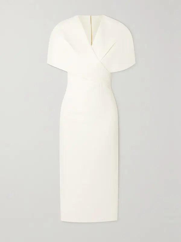 Safiyaa Flora Cape-effect Crepe Midi Dress - Neutrals