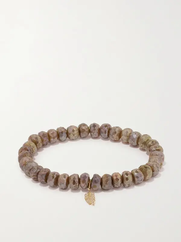 SYDNEY EVAN 14kt Gold, Labradorite And Diamond Feather Bracelet - Brown