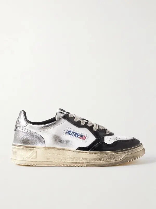 AUTRY Super Vintage Distressed Leather Sneakers - Black