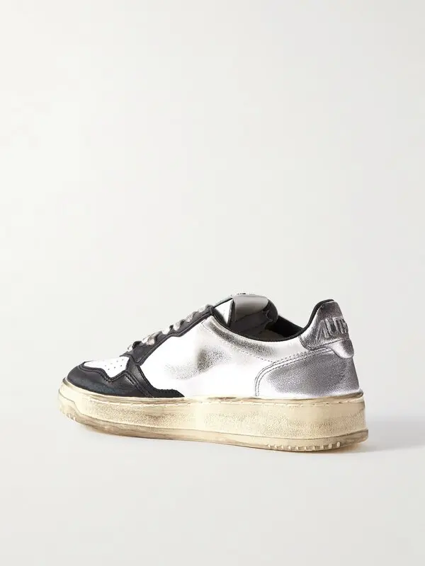 AUTRY Super Vintage Distressed Leather Sneakers - Black