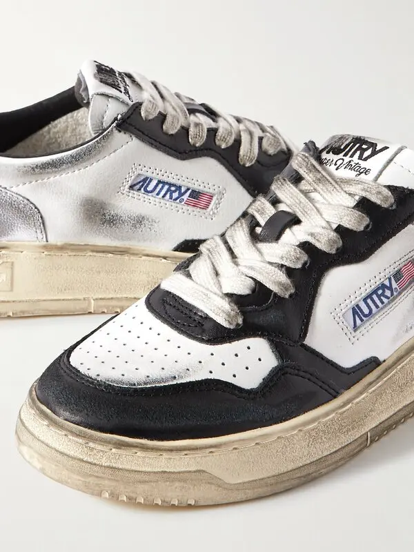 AUTRY Super Vintage Distressed Leather Sneakers - Black