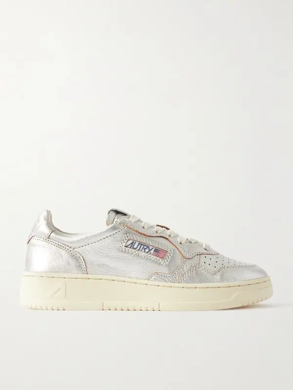 AUTRY Medalist" Metallic Textured-leather Low-top Sneakers - Silver