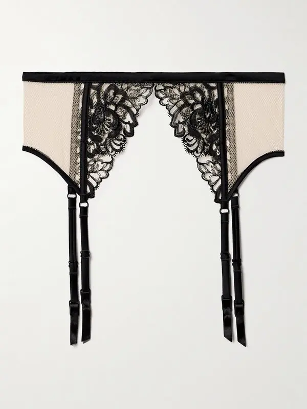 Kiki De Montparnasse Cezanne Embroidered Tulle Suspender Belt - Multi