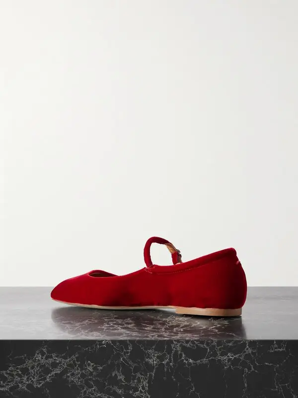 AeydĒ Velvet Mary Jane Ballet Flats - Red