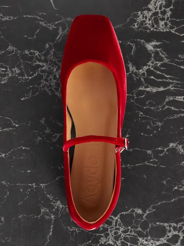 AeydĒ Velvet Mary Jane Ballet Flats - Red