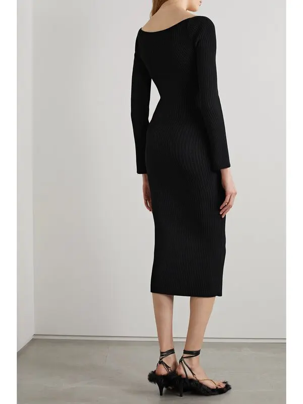 Khaite Beth Ribbed-knit Midi Dress - Black