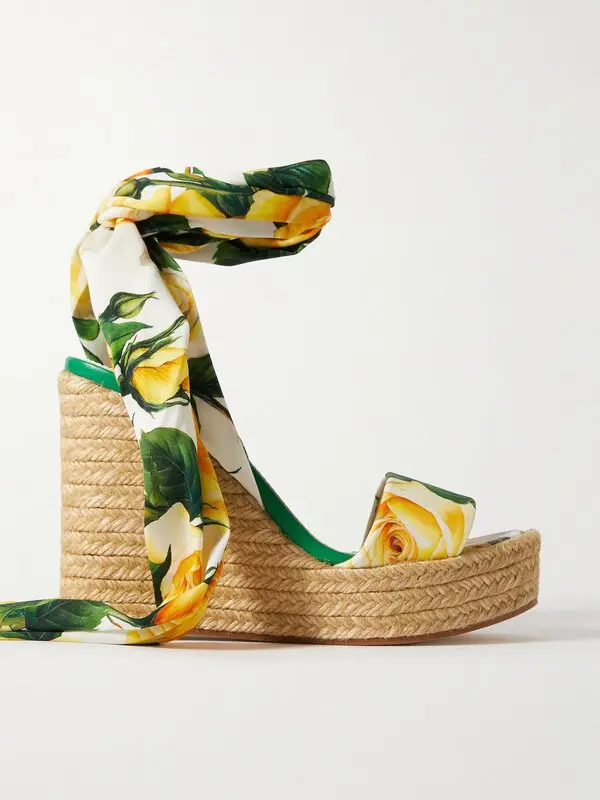 Dolce & Gabbana Lolita Floral-print Stretch-silk Espadrille Wedge Sandals - Multi