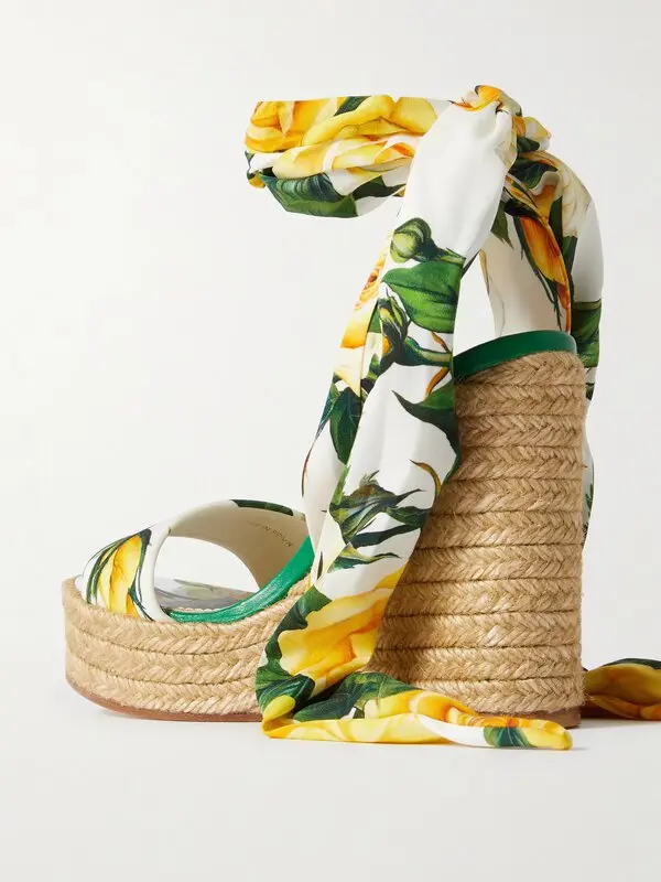 Dolce & Gabbana Lolita Floral-print Stretch-silk Espadrille Wedge Sandals - Multi
