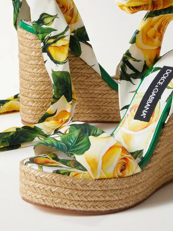Dolce & Gabbana Lolita Floral-print Stretch-silk Espadrille Wedge Sandals - Multi