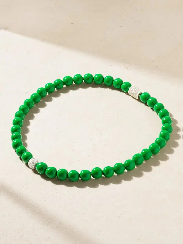 Lauren Rubinski 14-karat White Gold, Enamel And Diamond Necklace - Green
