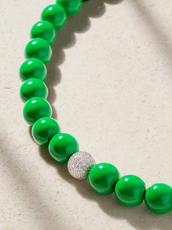 Lauren Rubinski 14-karat White Gold, Enamel And Diamond Necklace