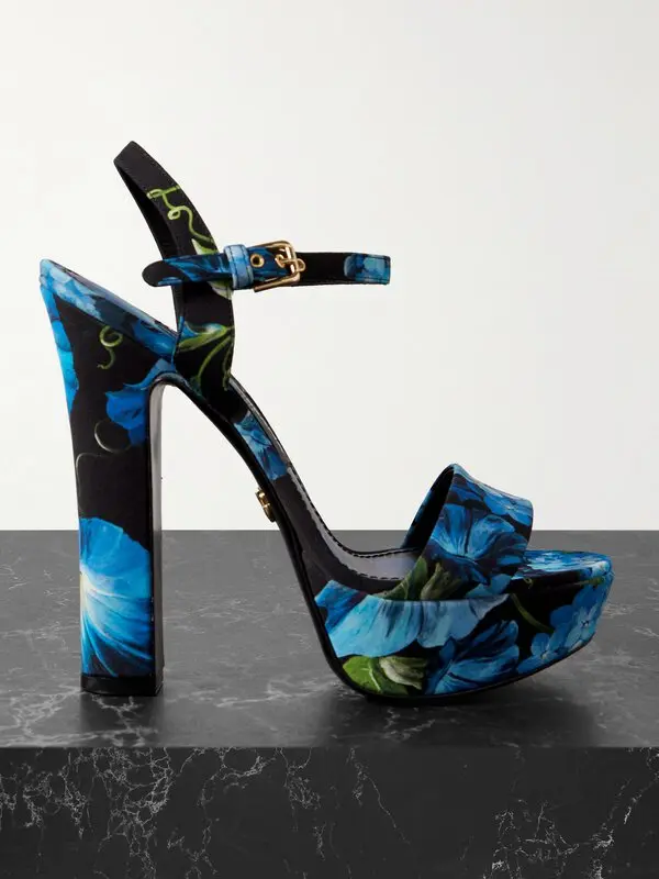 Dolce & Gabbana Floral-print Crepe Platform Sandals - Multi