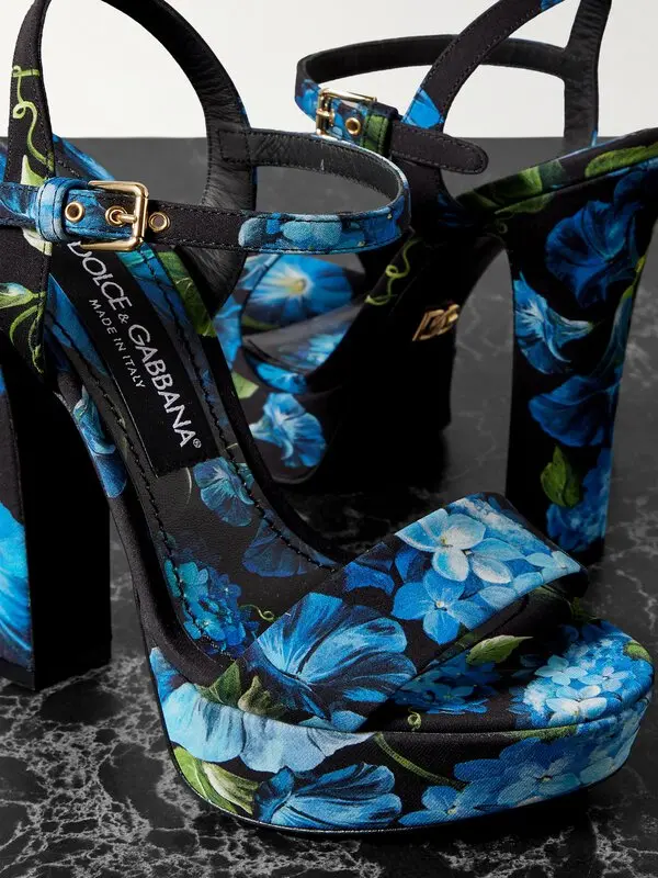Dolce & Gabbana Floral-print Crepe Platform Sandals - Multi