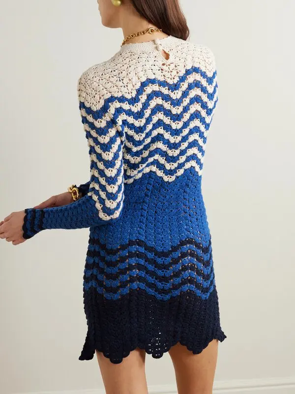 Escvdo Victoria Striped Crocheted Cotton Mini Dress