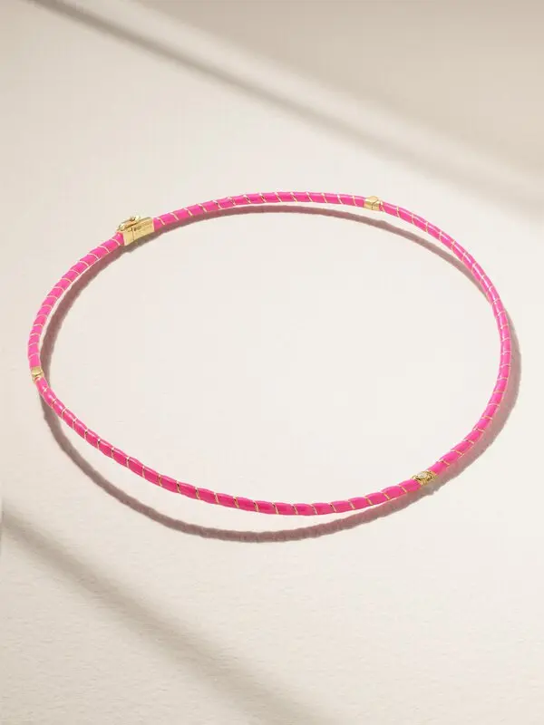 Yvonne Léon 9-karat Gold, Diamond And Enamel Necklace - Pink