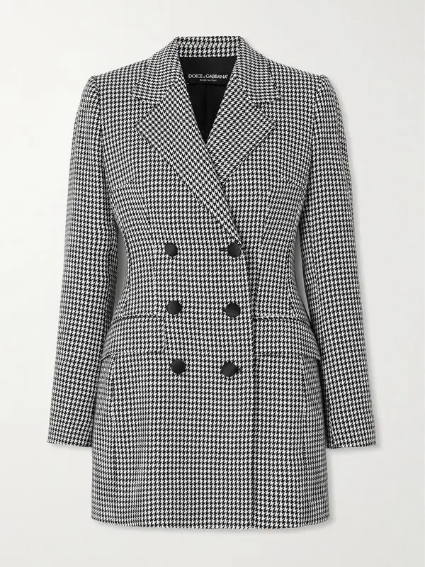 Dolce & Gabbana Double-breasted Houndstooth Wool-blend Blazer - Gray