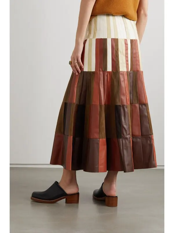 Gabriela Hearst Mayita Patchwork Suede And Leather Skirt