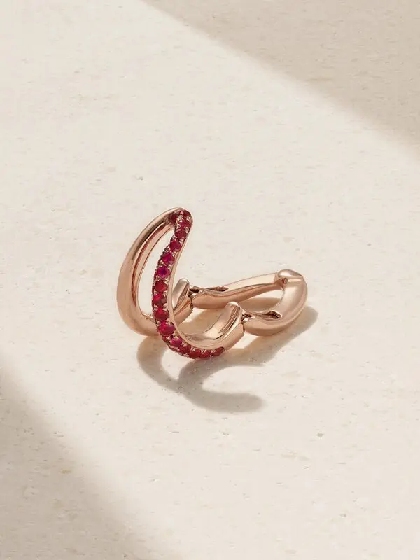 GEMELLA JEWELS Intertwin 18-karat Rose Ruby Ear Cuff