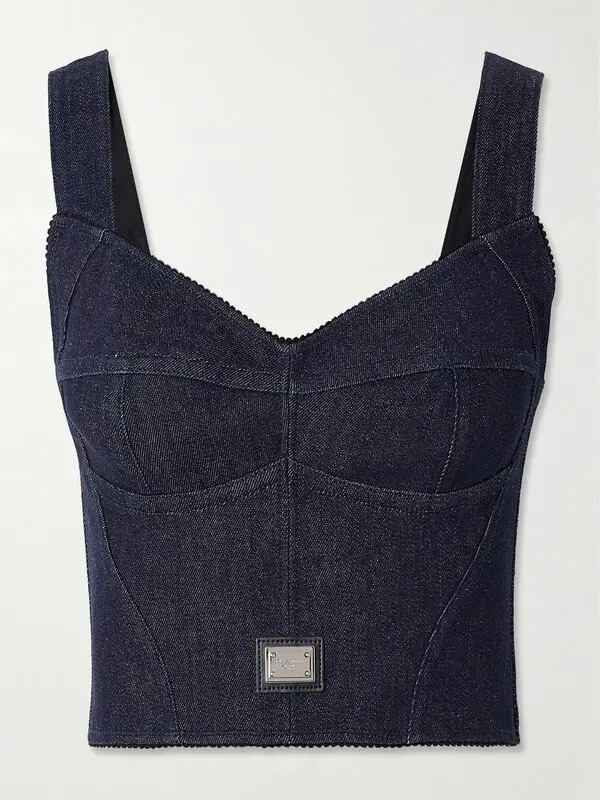 Dolce & Gabbana Picot-trimmed Denim Bustier Top