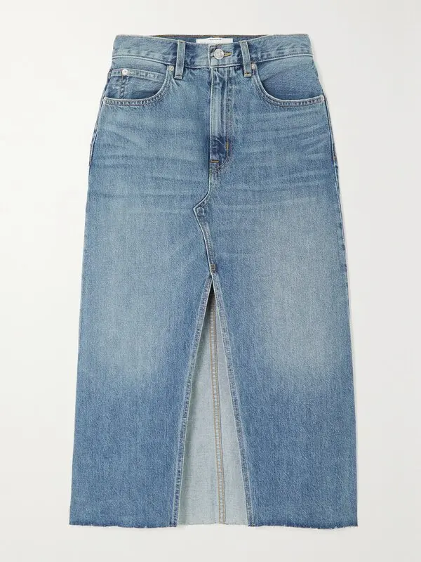 SLVRLAKE Organic Denim Midi Skirt - Blue