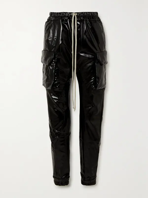 Rick Owens Mastodon Coated Cotton-blend Tapered Cargo Pants - Black