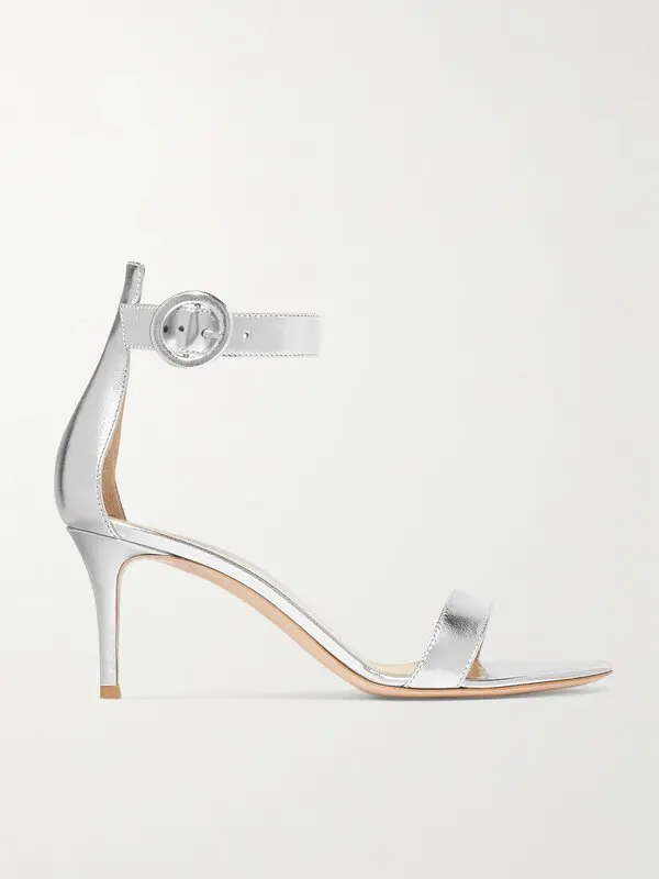 GIANVITO ROSSI Metallic Leather Sandals - Silver