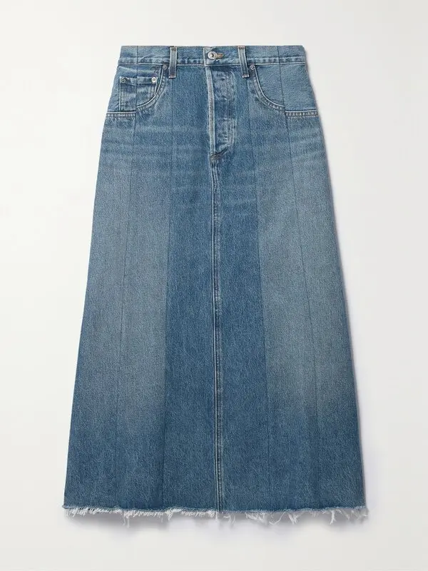 Citizens Of Humanity Paneled Organic Denim Midi Skirt - Blue