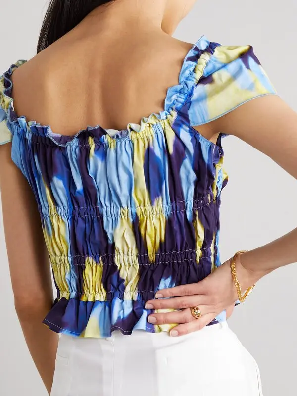 Altuzarra Darcey Printed Puff Sleeve Top