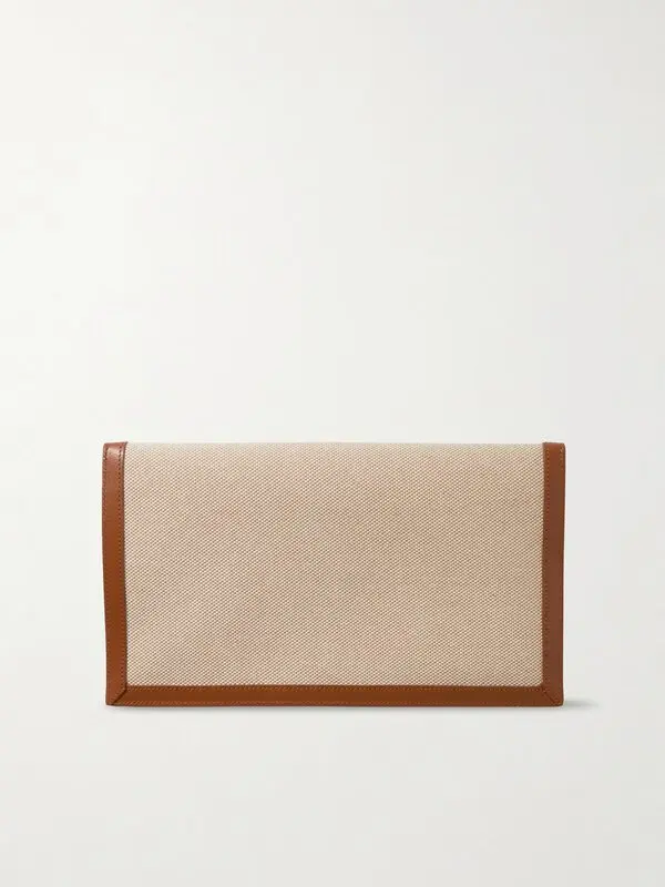 Saint Laurent Uptown Leather-trimmed Cotton-canvas Pouch - Brown