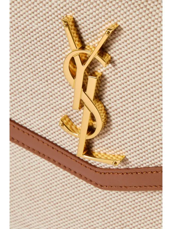 Saint Laurent Uptown Leather-trimmed Cotton-canvas Pouch - Brown