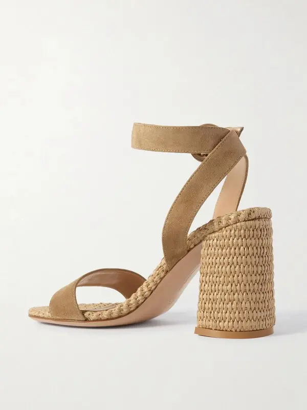 GIANVITO ROSSI Luana 85 Suede And Raffia Sandals - Neutrals