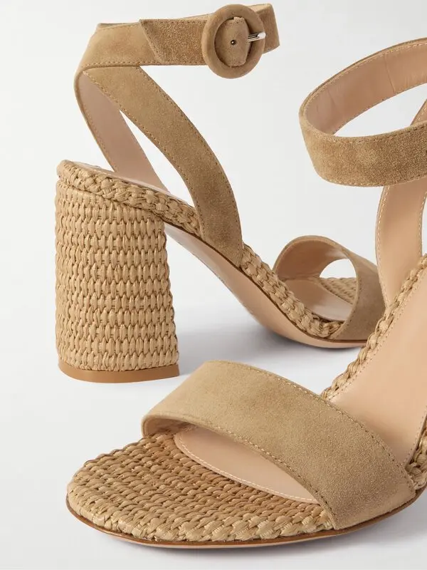 GIANVITO ROSSI Luana 85 Suede And Raffia Sandals - Neutrals