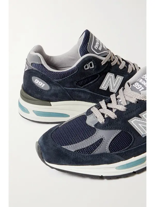 NEW BALANCE 991v2 Faux Leather-trimmed Suede And Mesh Sneakers - Blue