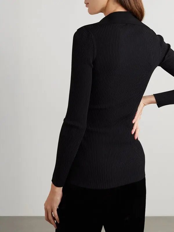 Saint Laurent Embellished Ribbed-knit Polo Sweater