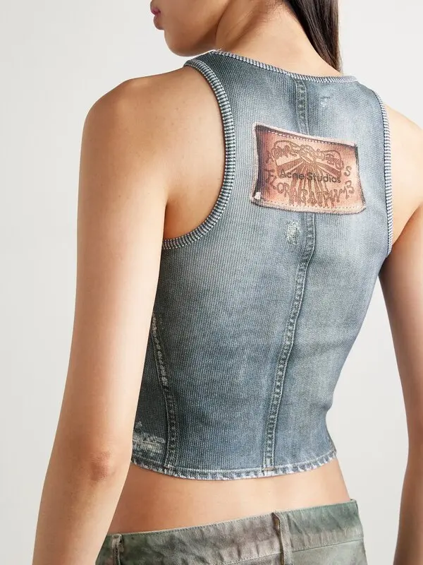Acne Studios Cropped Ribbed Printed Cotton Tank - Blue