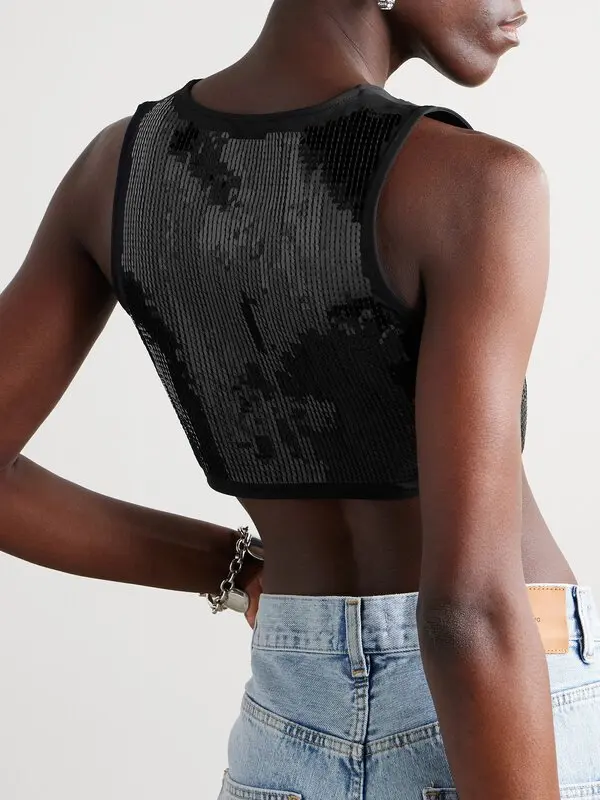 Rabanne Cropped Sequined Stretch-knit Top