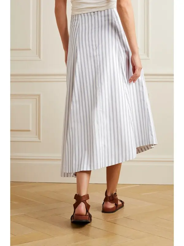 Partow Asymmetric Striped Cotton-twill Midi Skirt