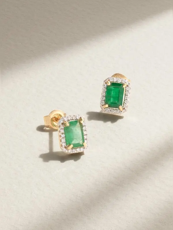 Mateo 14-karat Gold, Emerald And Diamond Stud Earrings - Green