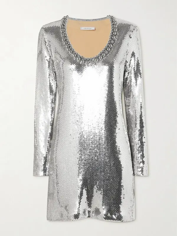 Rabanne Embellished Sequined Mini Dress - Silver