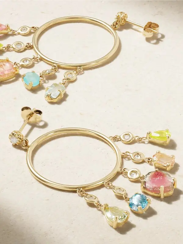 Jacquie Aiche 14-karat Gold Diamond And -stone Hoop Earrings