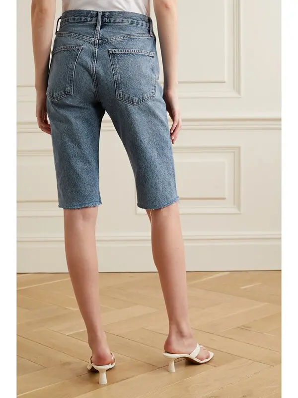 AGOLDE Carrie Longline Denim Shorts With Frayed Hems - Blue