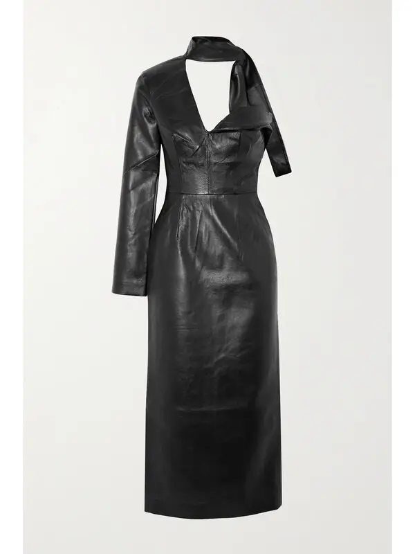 Matériel One-shoulder Faux Leather Midi Dress - Black