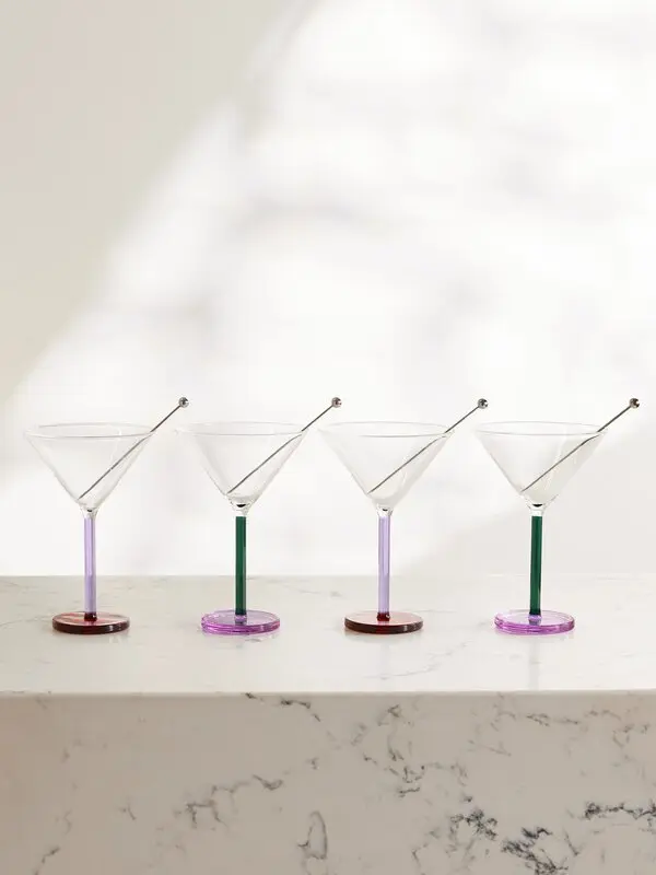 SOPHIE LOU JACOBSEN Piano Set Of Four Glass Cocktail Coupes - Neutrals