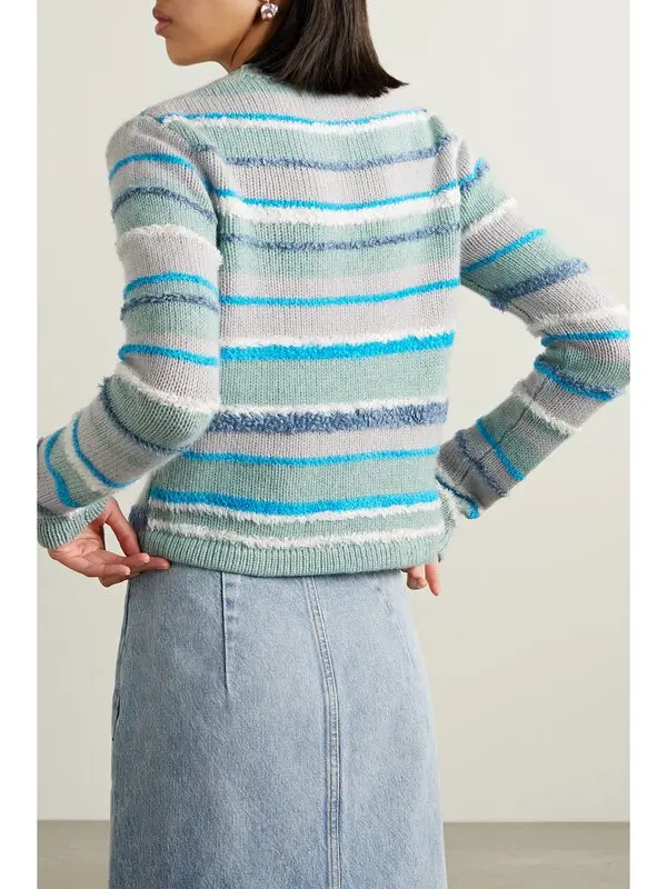 THE ELDER STATESMAN Striped Cashmere-blend Crew Neck Sweater