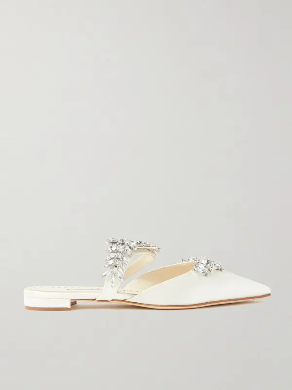 Manolo Blahnik Lurum 45 Crystal-embellished Satin Slippers - Neutrals