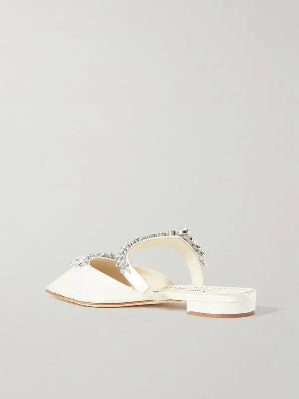 Manolo Blahnik Lurum 45 Crystal-embellished Satin Slippers - Neutrals